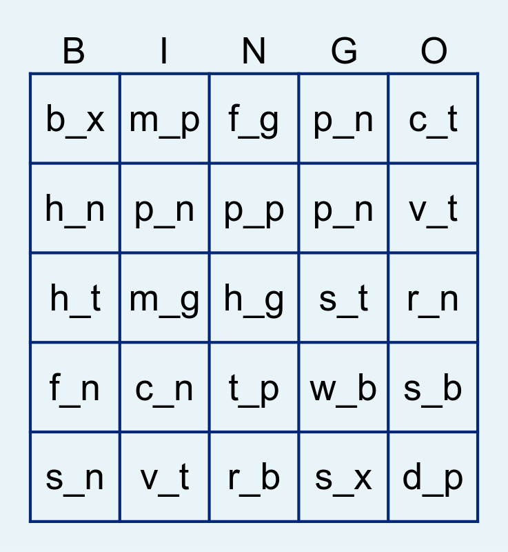 SHORT VOWELS BINGO! Bingo Card
