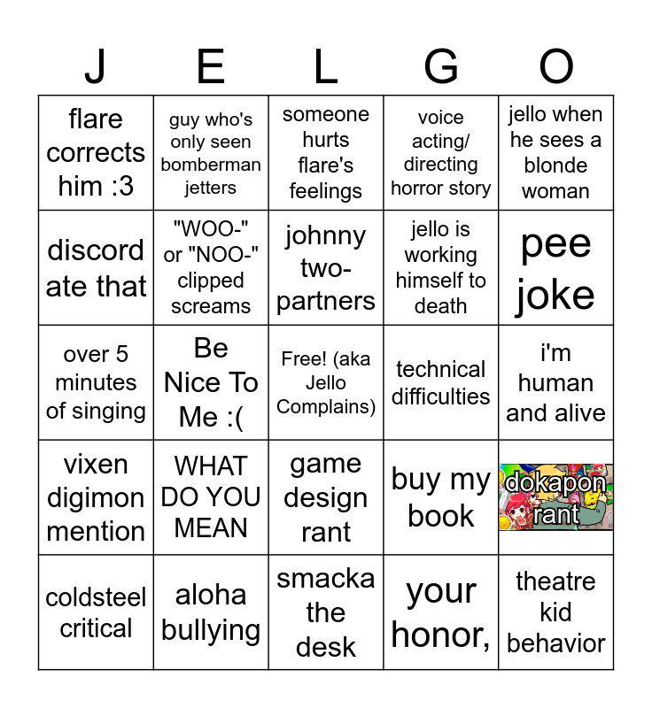 Jello Plays Bingo Card