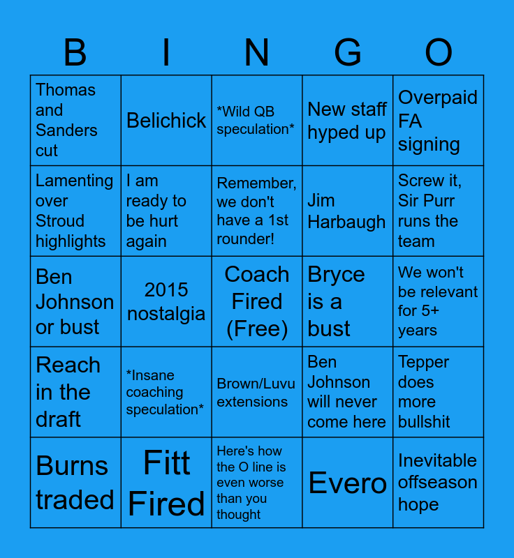 Offseason Bingo Card