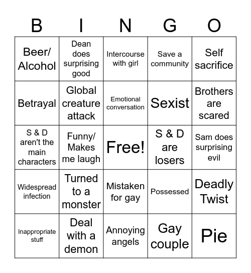 Supernatural Bingo Card