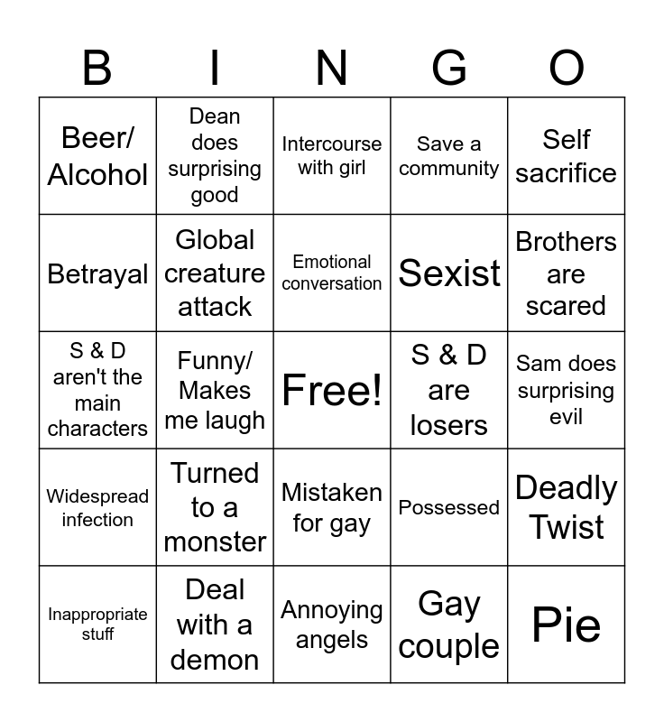 Supernatural Bingo Card