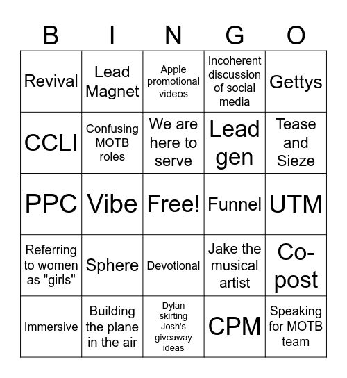 Bro Marketing Bingo Card