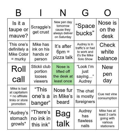 The Mike & Audrey Show Bingo Card Bingo Card