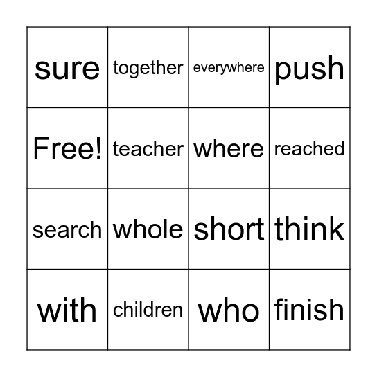 Consonant Digraph Bingo Card