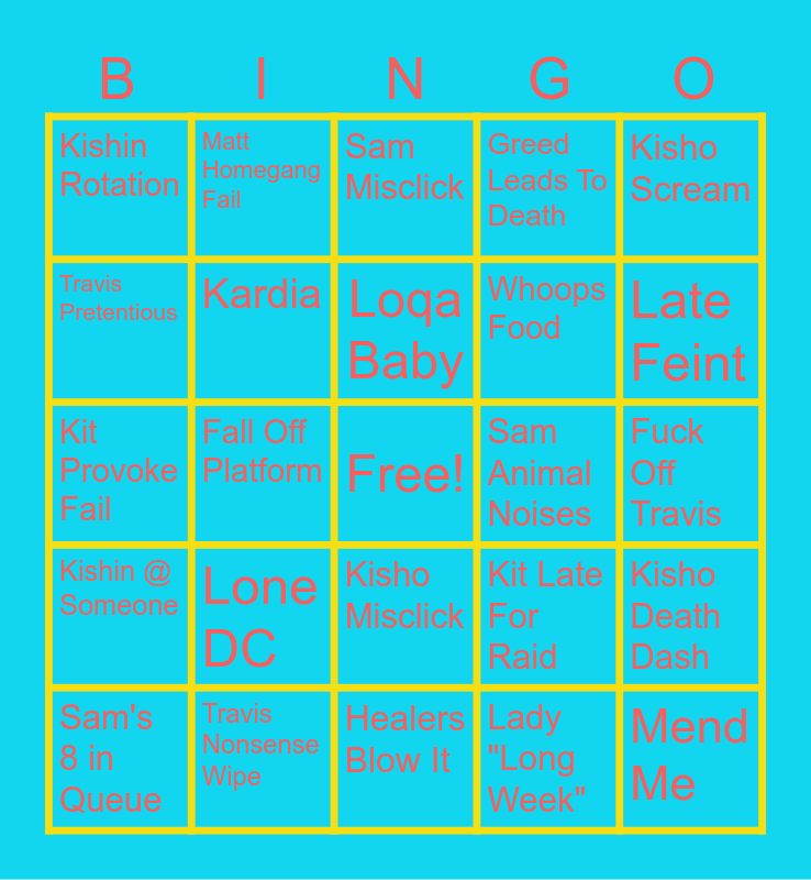 Raid Team Bingo Card
