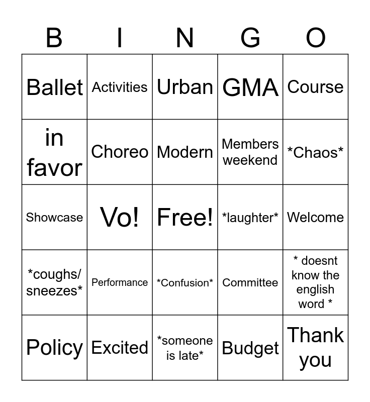 Semi-Annual GMA Bingo Card
