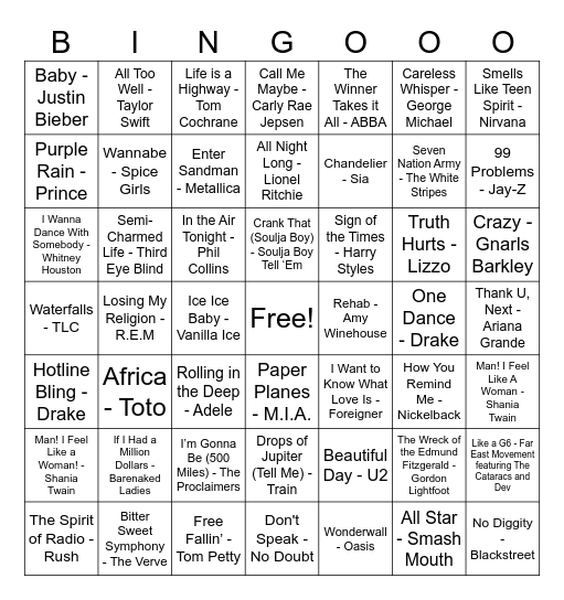 Music Bingo Card