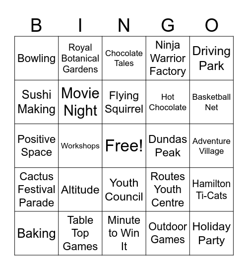 Routes BINGO Card