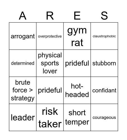 Child of Ares Bingo Card