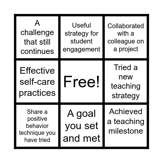 Self-Reflection Bingo Card