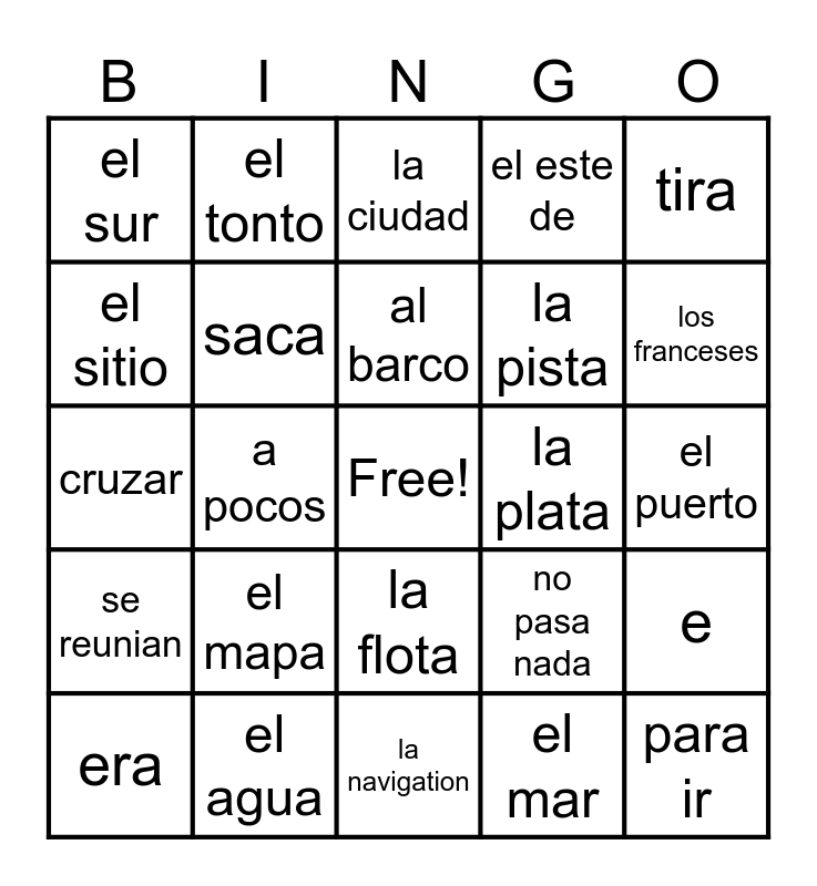 Spanish Bingo Card