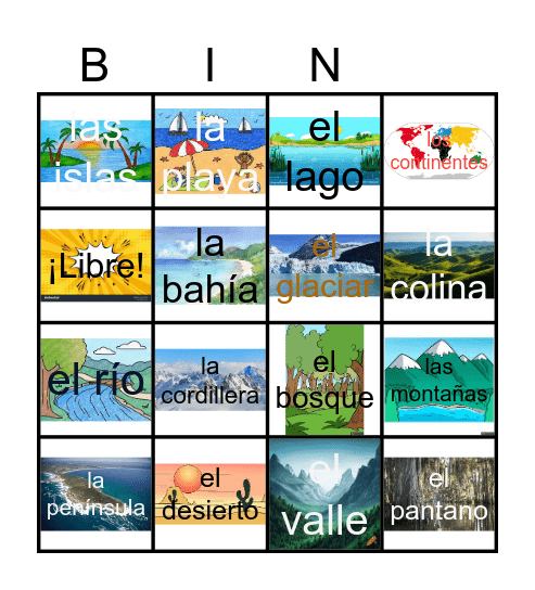 los accidentes geográficos Bingo Card