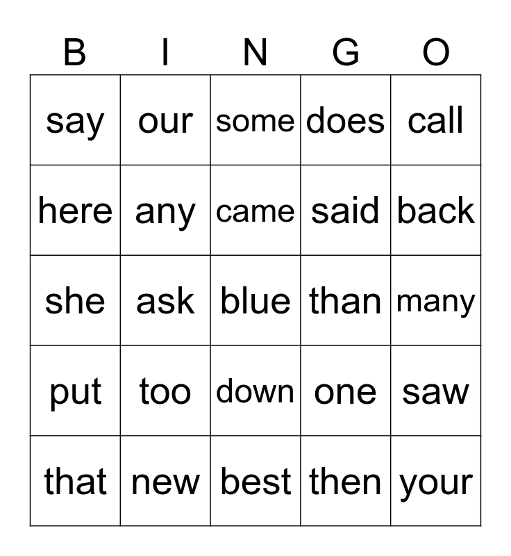 Module 2 HFW 1st Grade Bingo Card