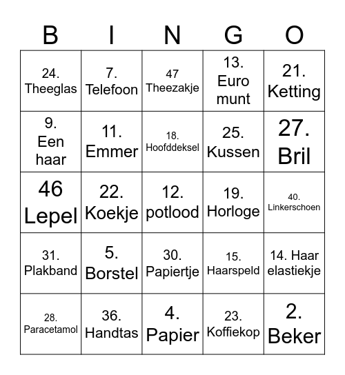Levend Bingo Club meisjes groep 7/8 Bingo Card