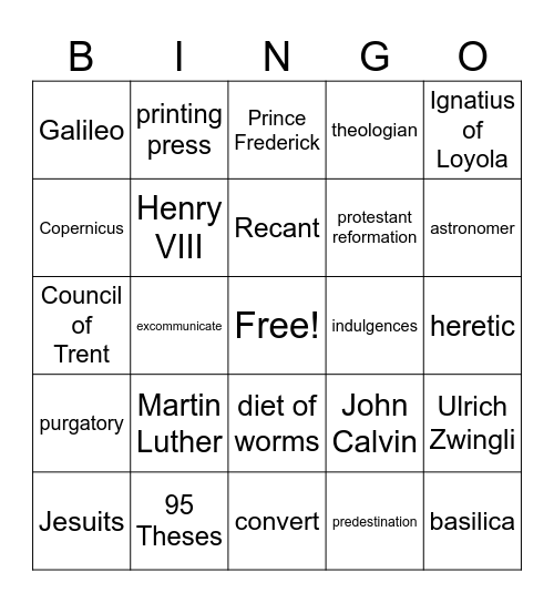Protestant Reformation Bingo Card