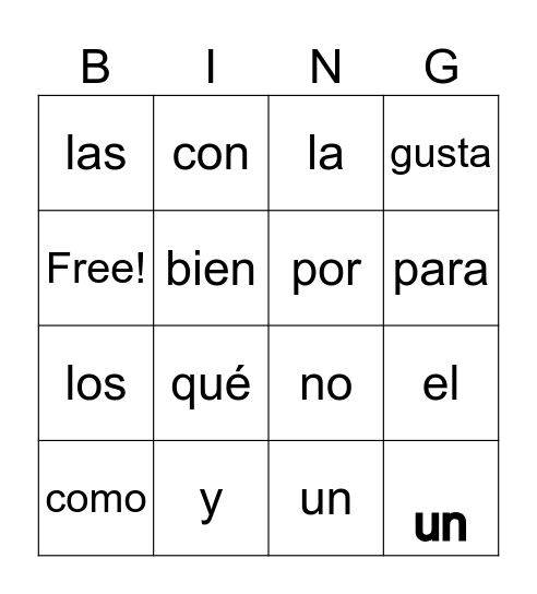 Palabras de uso frecuente Bingo Card