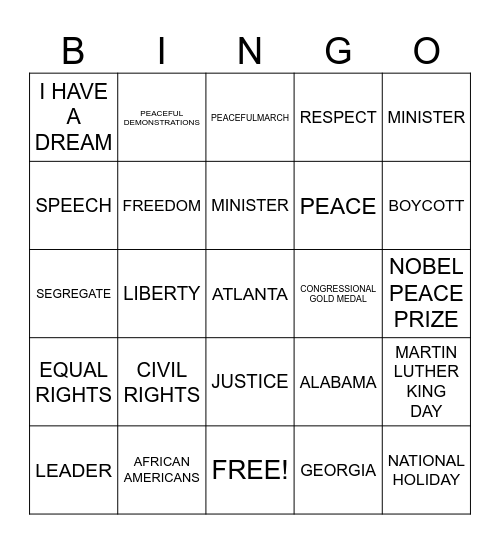 MARTIN LUTHER KING Bingo Card