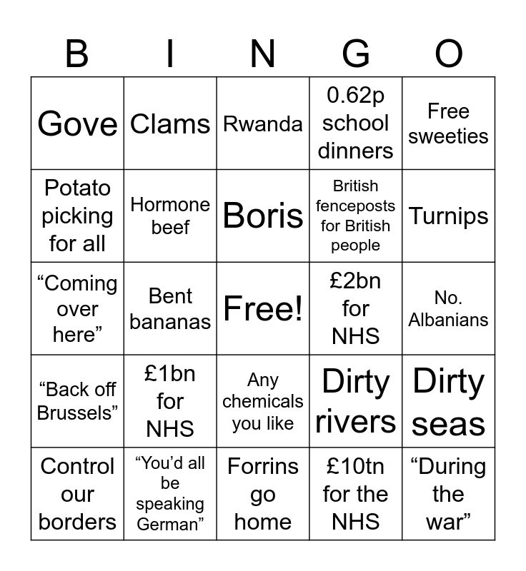 Brexit Bingo Card