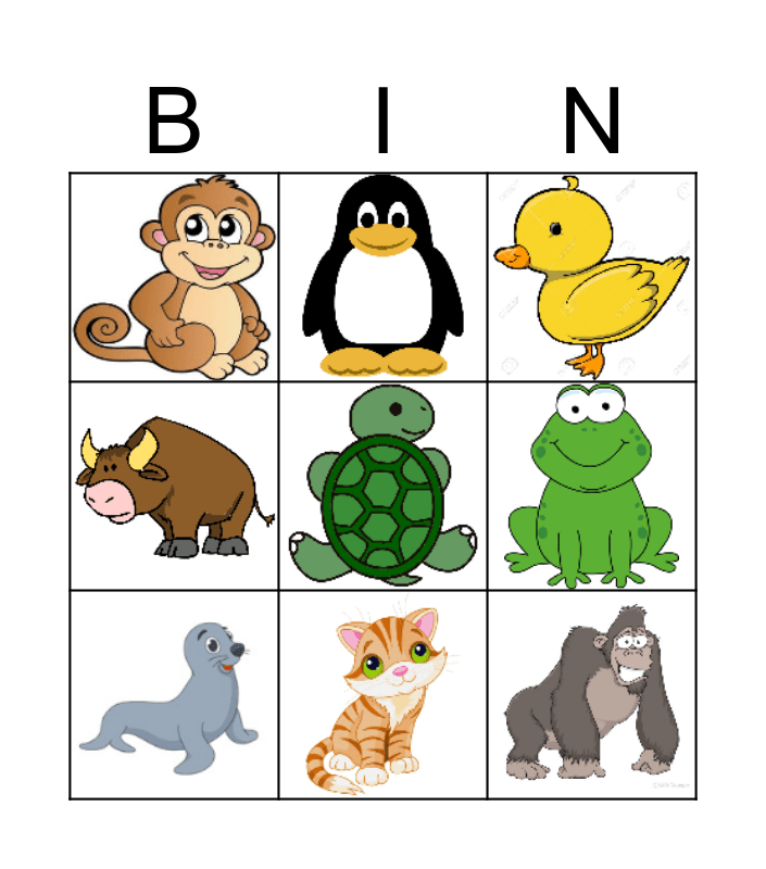 Animal Bingo Card