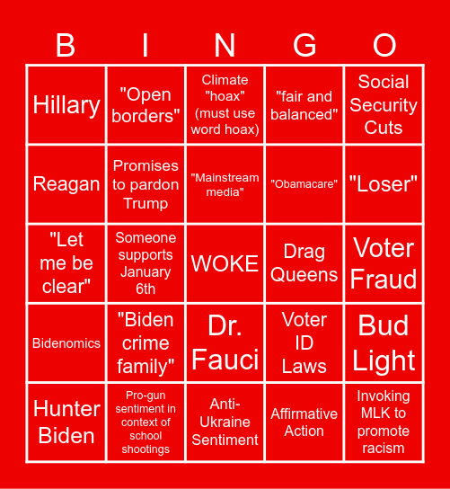 Exile Island Republican Debate Bingo Card