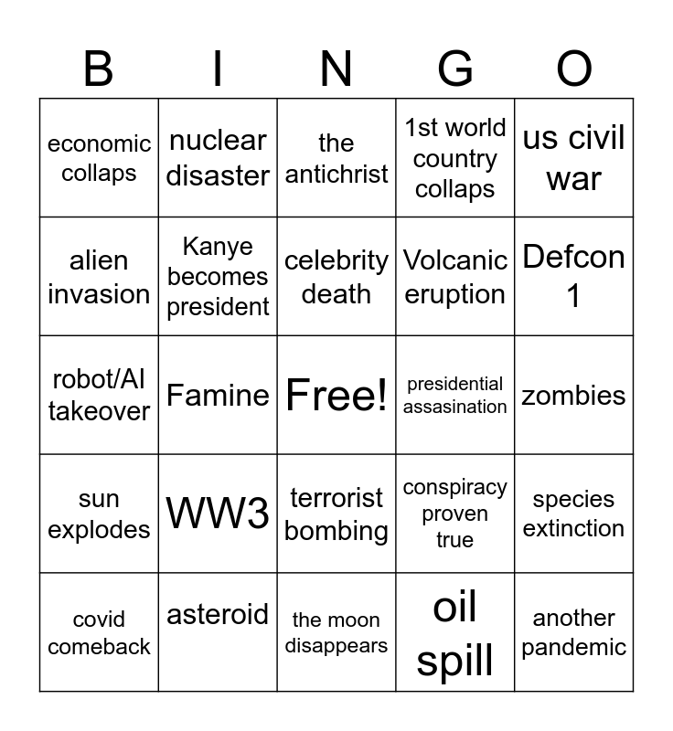 2023 apocalypse bingo Card