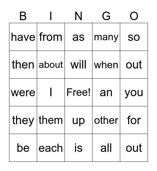 Sight Word Bingo words 51-60 Bingo Card