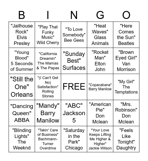 Musical Bingo! Bingo Card