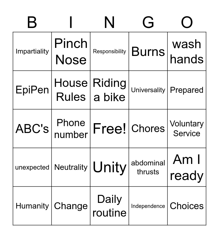 CSFS Stay Safe Bingo Card