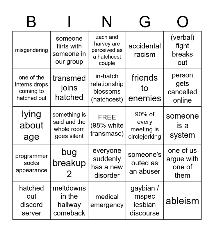 HATCHED OUT 2024 PREDICTION BINGO Card