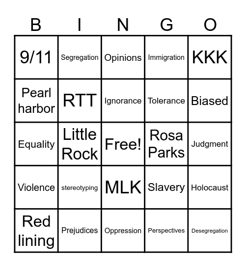 Unit 1 Bingo Card