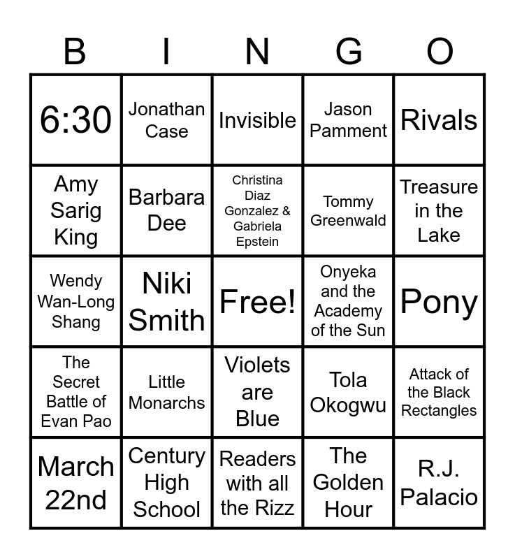 Battle of the Books! Bingo Card