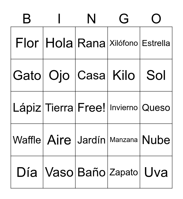 BINGO de Palabras Bingo Card