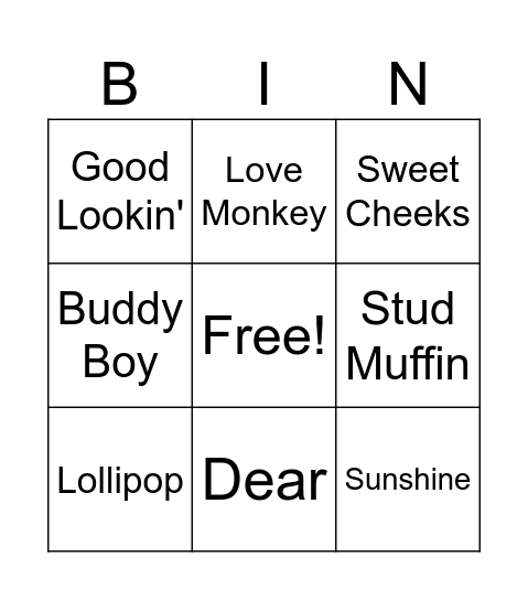 Compliment Card Bingo Card