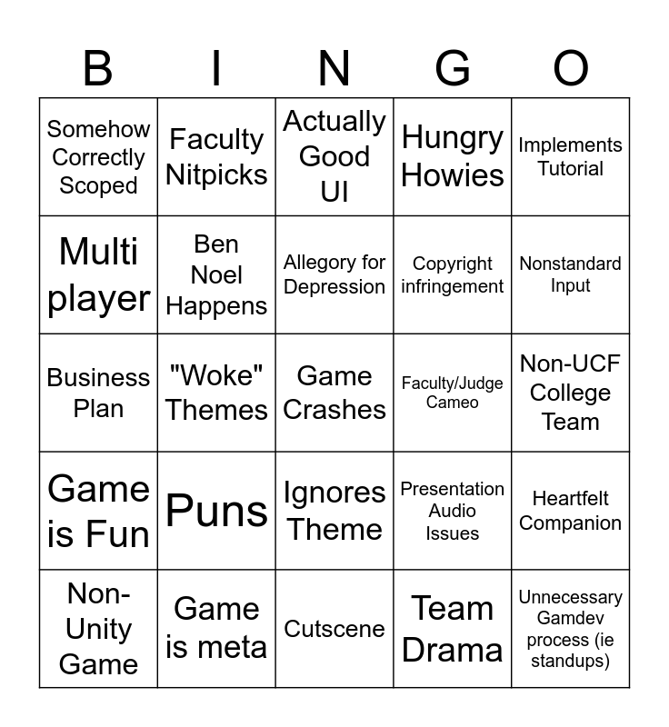 Fiea Jam Bingo Card
