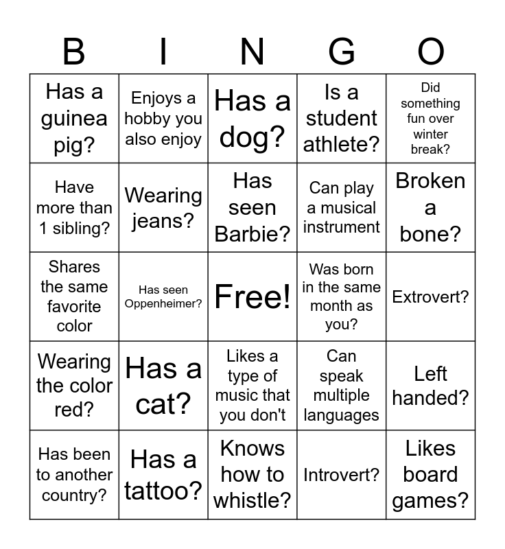 Inspire Bingo Card