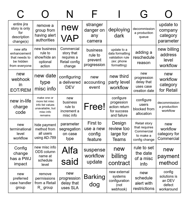 Config Bingo Card