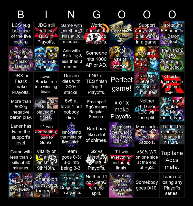 Winter Split 2024 LCK/LPL/LEC/LCS Egghunt Bingo Card