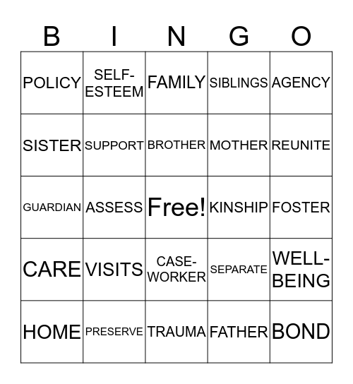 Sibling Issues Bingo Card
