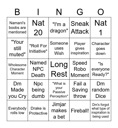 Dnd Bingo for my party Bingo Card