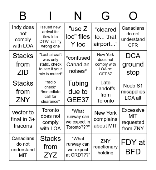 Average ZOB session Bingo Card