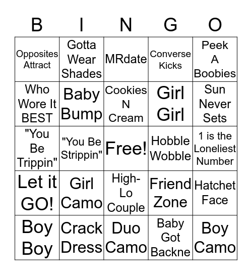 Prom Bingo Card
