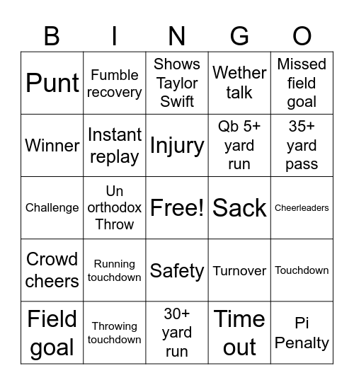 Chiefs Bingo Card
