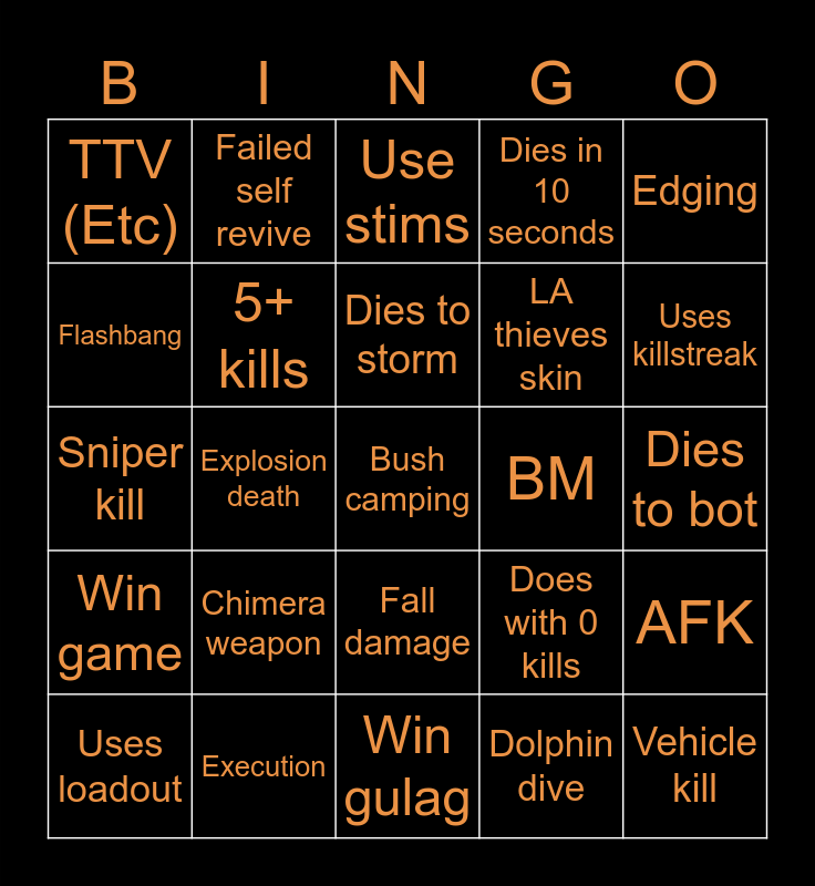 Warzone 2.0 bingo (Credits to: Big Puffer) Bingo Card