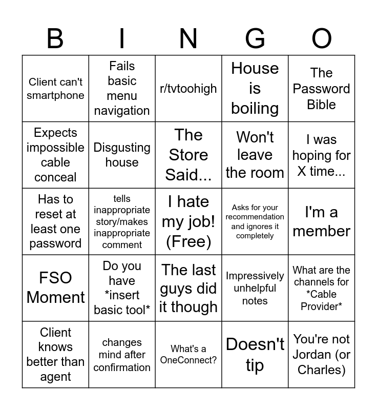 Douchy Client Bingo Card