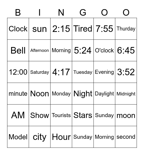 Unit 6: What time is it? Bingo Card