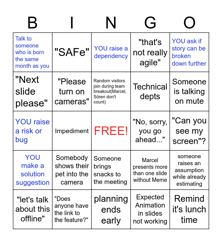 PI Planning 24Q1 Bingo Card