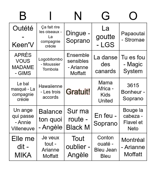 BINGO MUSICAL Bingo Card