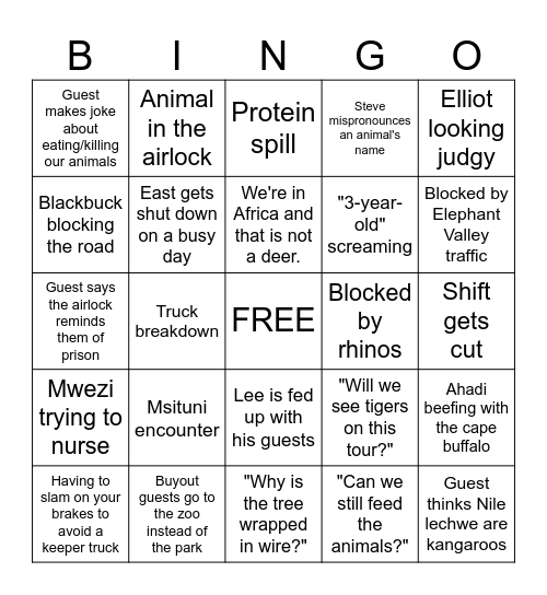 Caravan Bingo Card