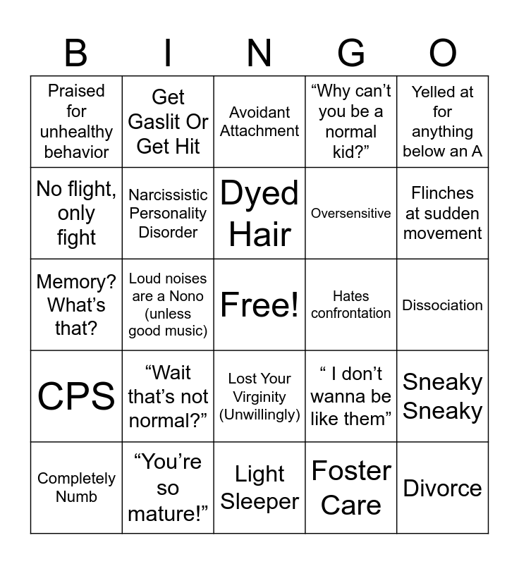 Trauma Bingo Card