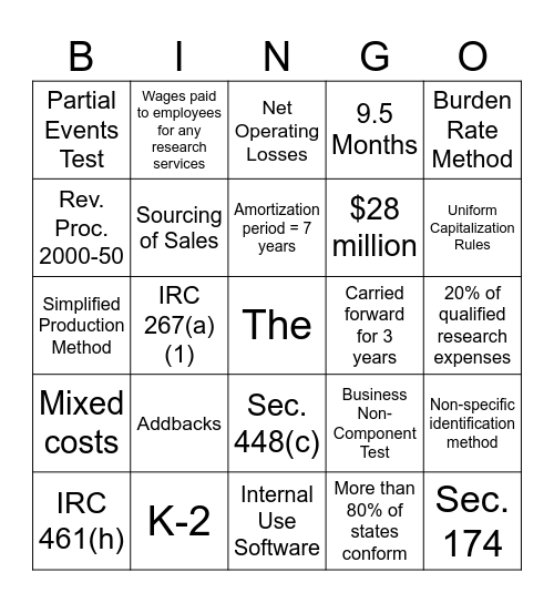 Tax Training Bingo Card